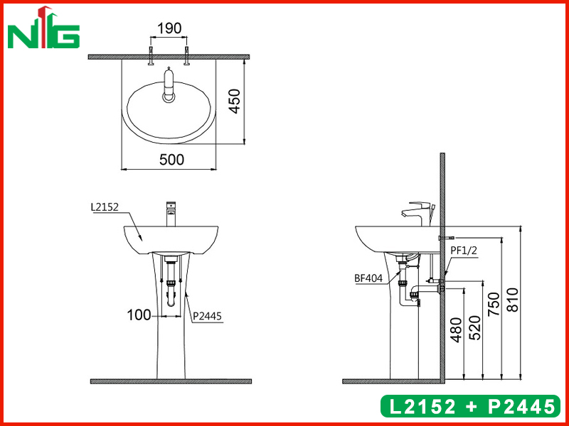 Lavabo Treo Tường CAESAR L2152 + P2445